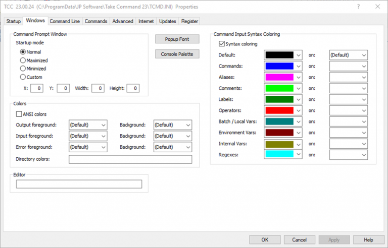 Take Command / TCC Command Input Syntax Colors